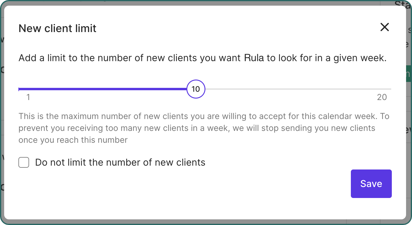 Updating your weekly new client limit in the Rula provider portal – Rula Therapist