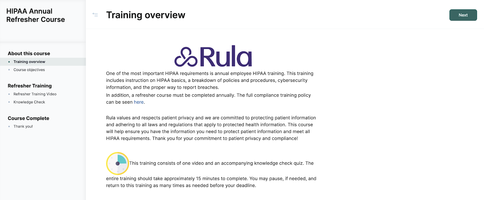 Accessing Rula's mandatory HIPAA training – Rula Therapist
