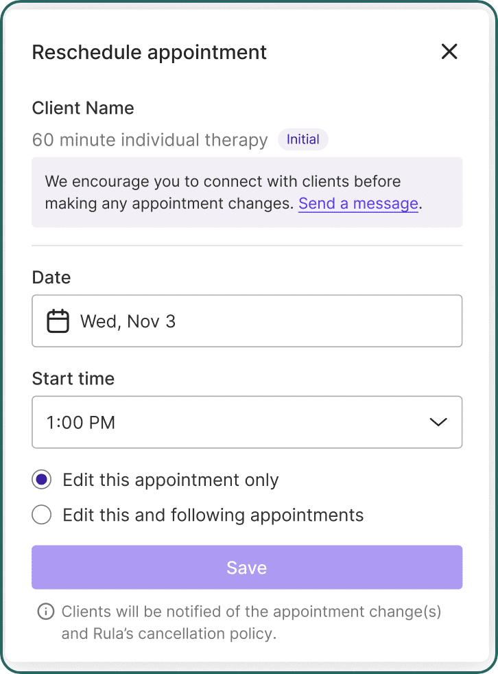 Rescheduling appointments in the Rula provider portal – Rula Therapist