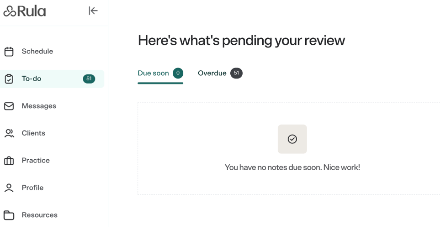 Viewing unfinished and past due notes in the Rula provider portal ...