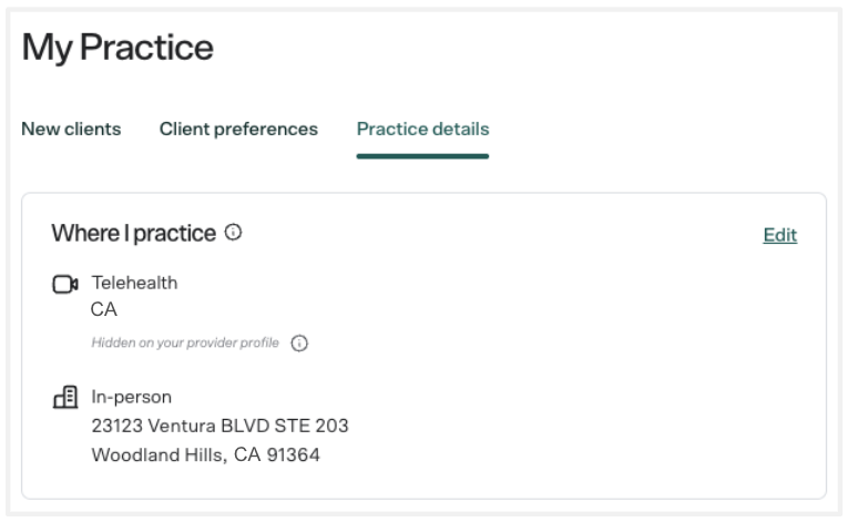Viewing and updating your practice location in the Rula provider portal ...
